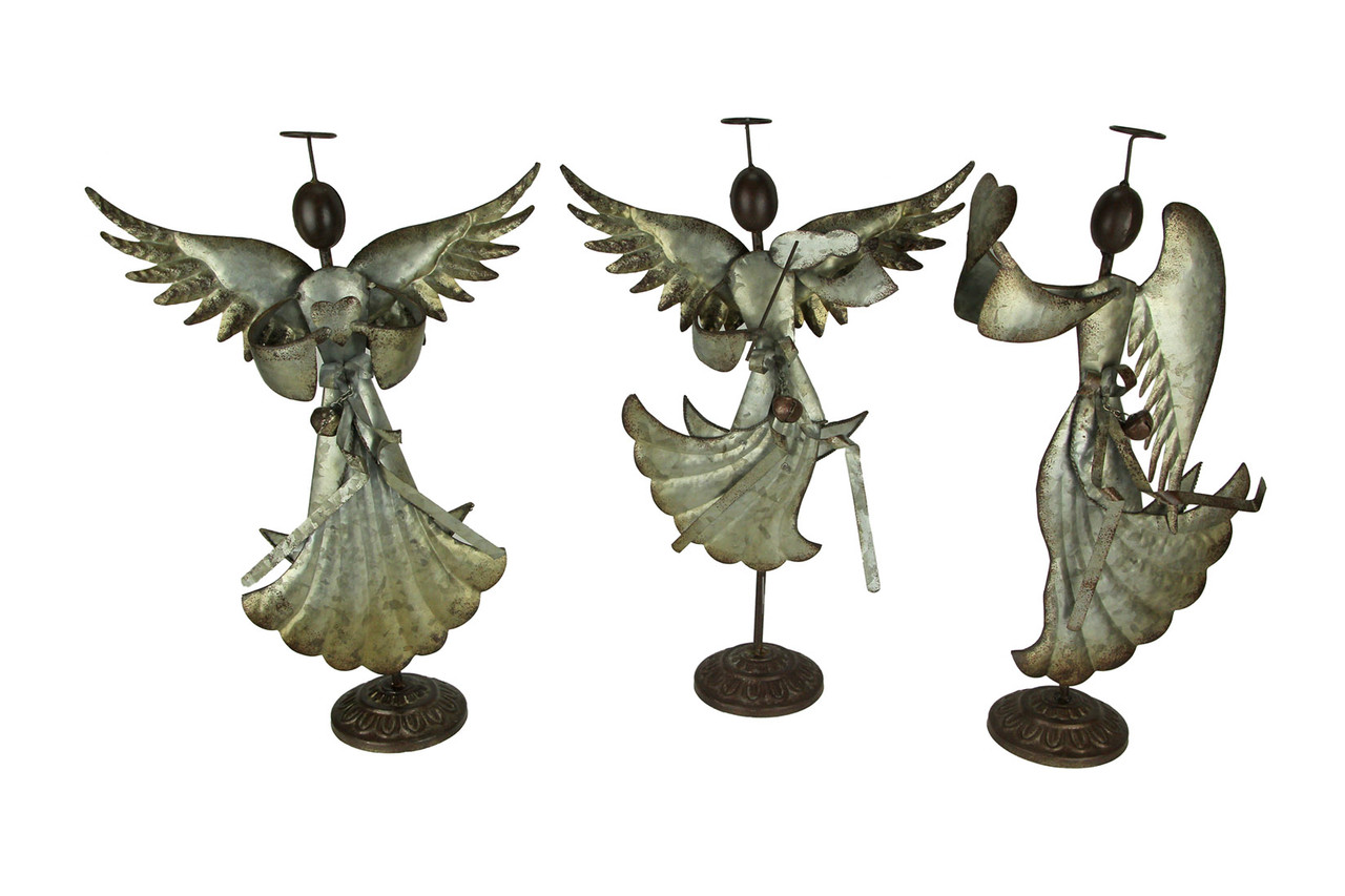 Galvanized Metal Art Dancing Angel Sculptures Christmas Decor Set of 3