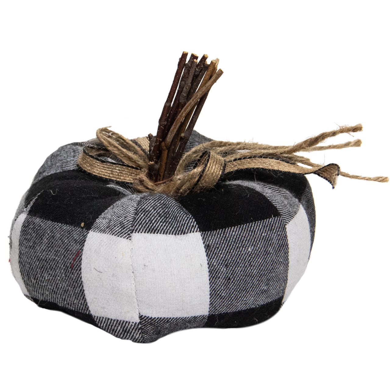 4.5" Black & White Buffalo Plaid Plush Fall Harvest Pumpkin | Christmas