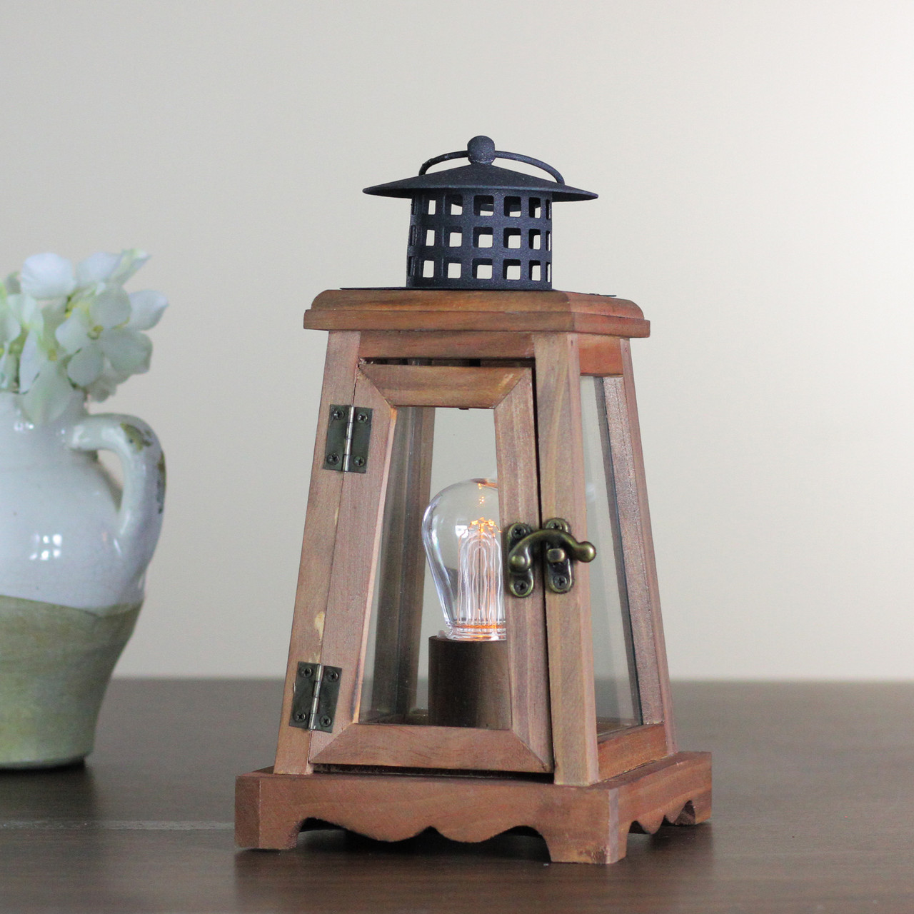 10" Brown & Black LED Lighted Trapezoid Hanging Indoor Lantern | Christmas