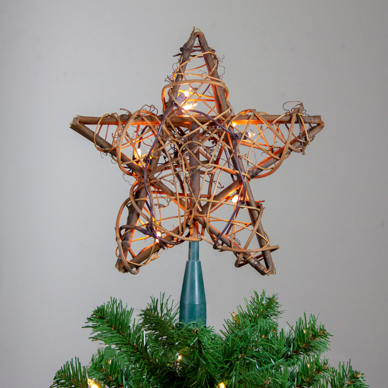 9" Eco Country Natural Brown Rattan Star Christmas Tree Topper - Clear ...