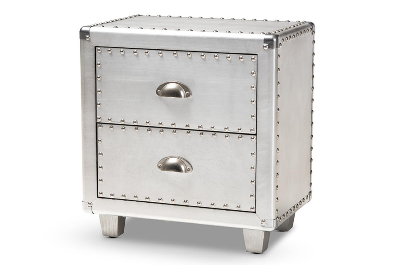 Baxton Studio Davet French Industrial Silver Metal 2-Drawer Nightstand