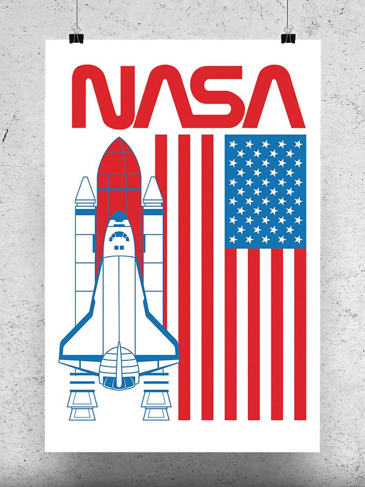 Spacecraft And Usa Flag Poster - NASA Designs Size 24"x36"