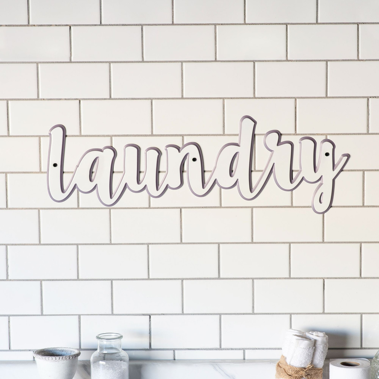 26" White & Black Glossy Finish "LAUNDRY" Word Wall Sign | Christmas