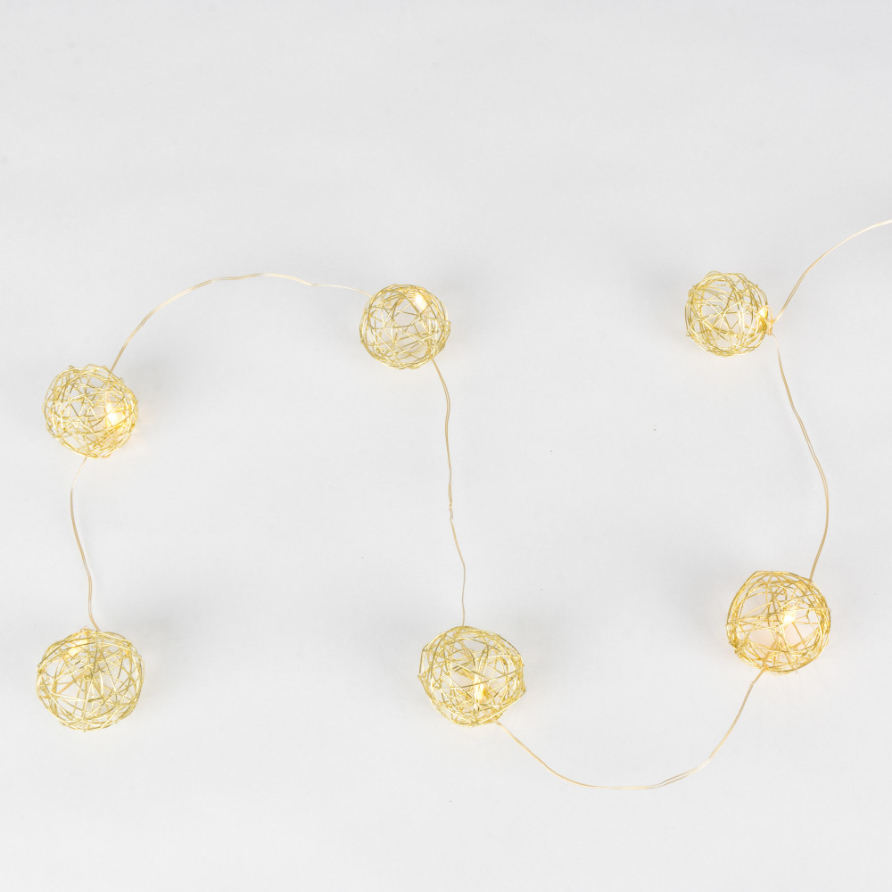 20 Warm White Micro LED Ball String Lights 6" Spacing - 10' Gold Wire ...