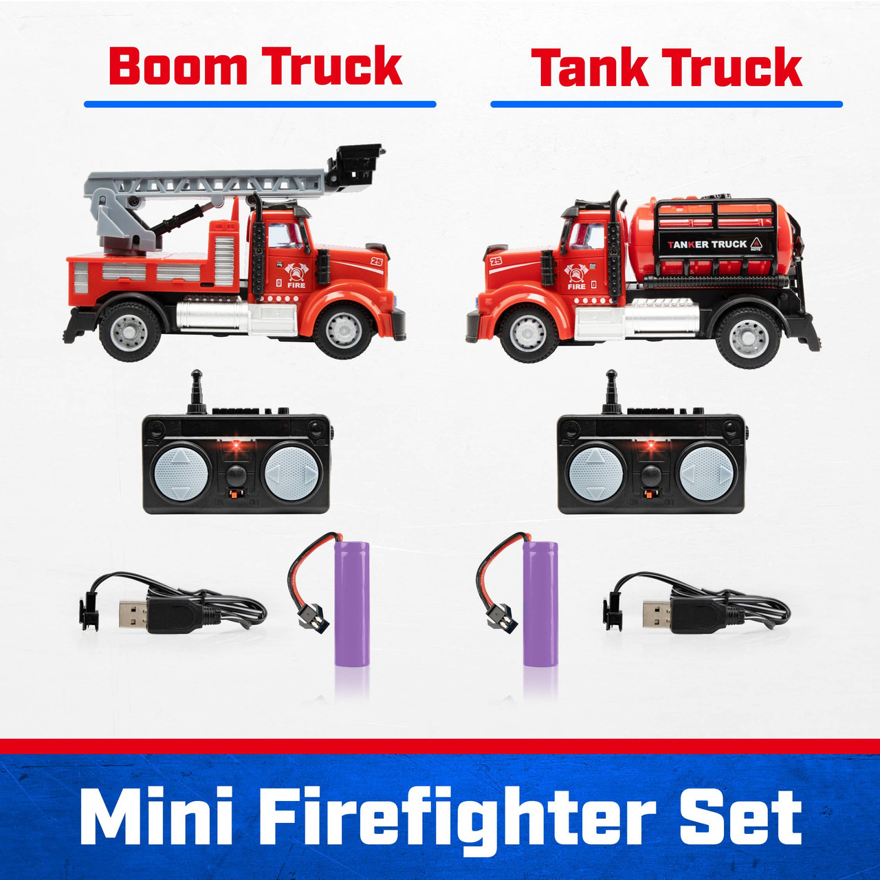 Mini Firefighter RC Trucks - Tank + Boom