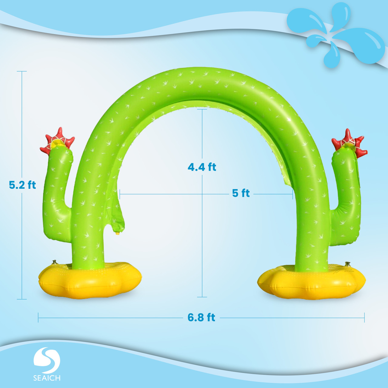Seaich Inflatable Water Sprinkler, Cactus Color Design, Kids Outdoor ...