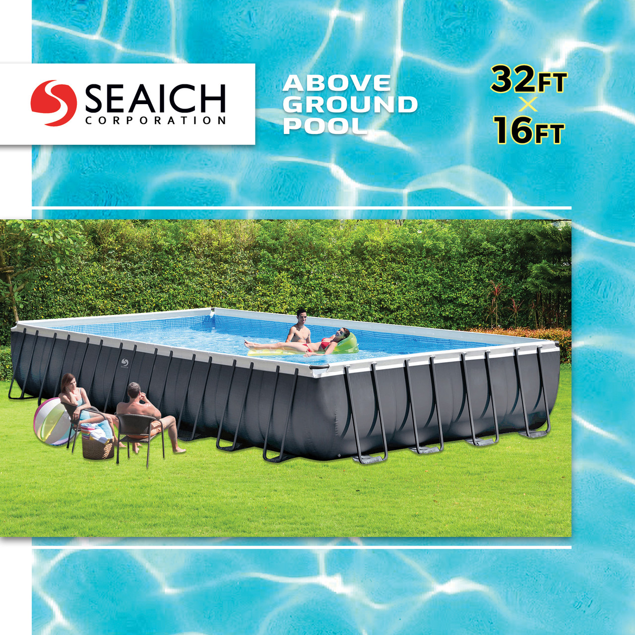 Seaich Above Ground 32' Rectangular Frame Pool with Protective Mesh ...