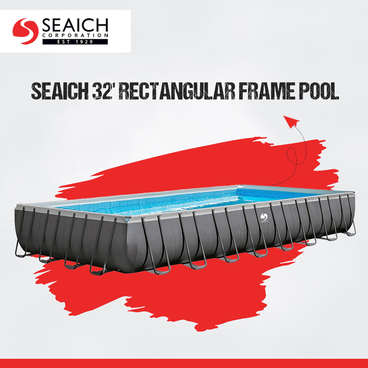 Seaich Above Ground 32' Rectangular Frame Pool with Protective Mesh ...