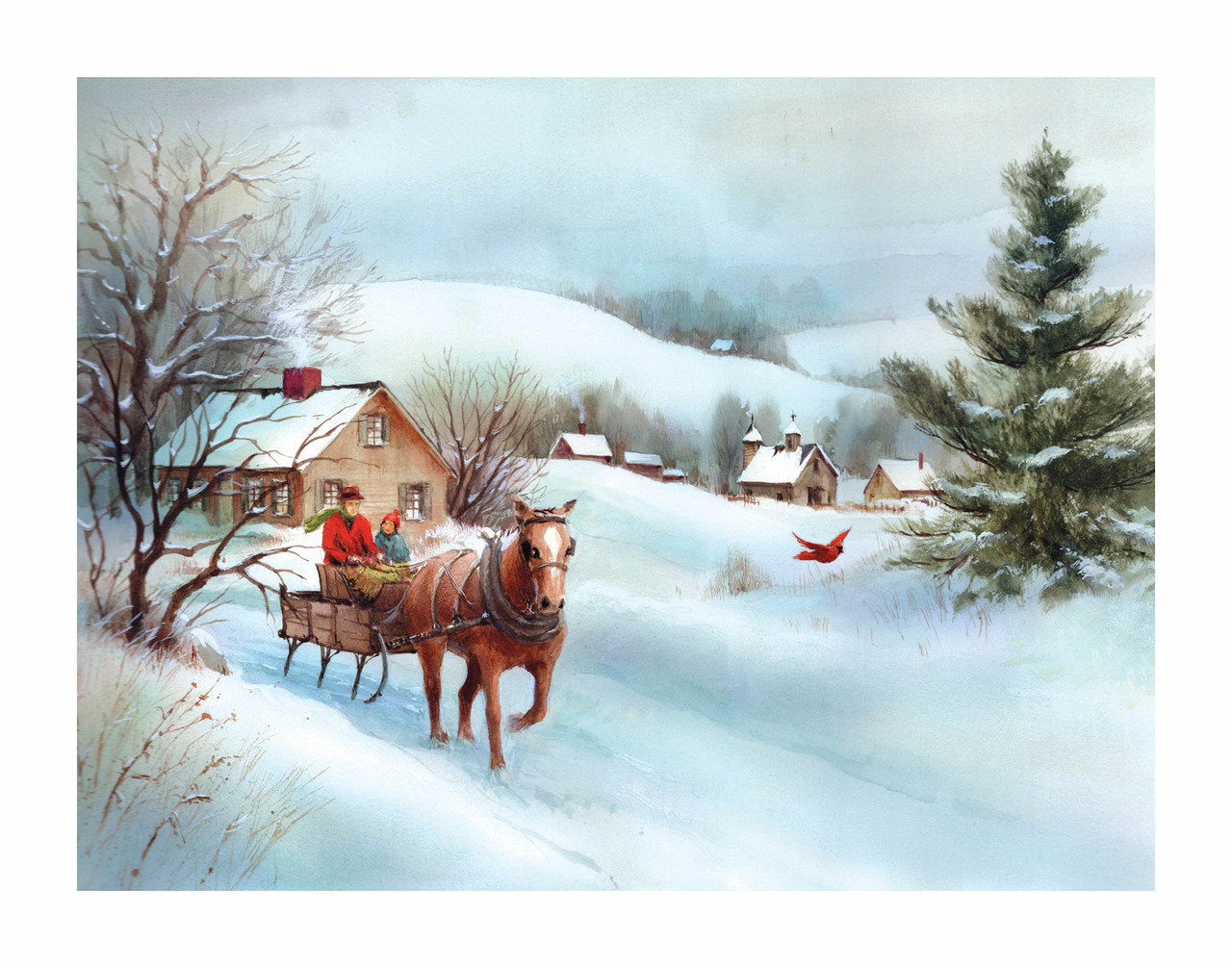 Christmas Sleighride Winter Scene Wall Decor Art Print