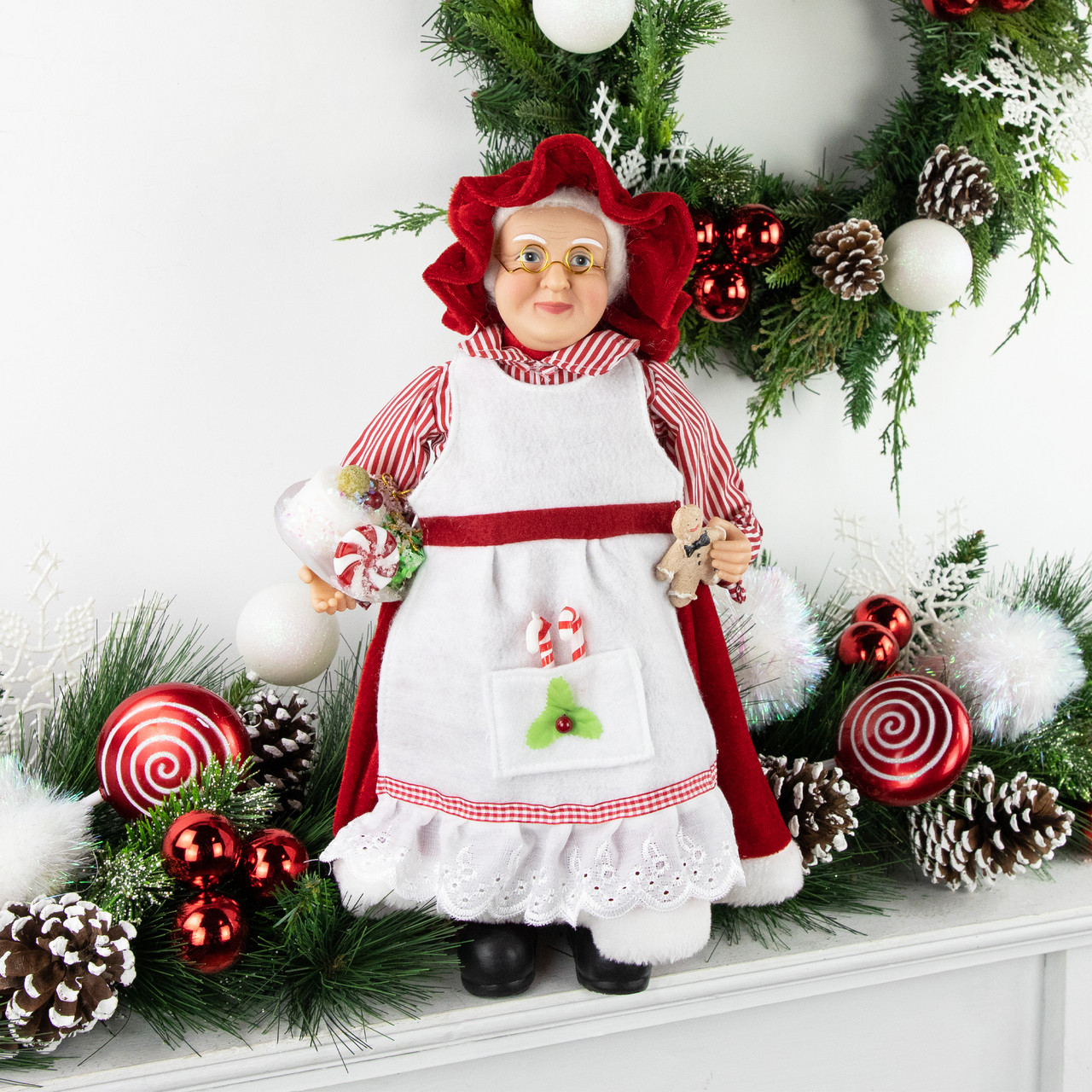 16" Chef Mrs Claus with Cake & Gingerbread Man Christmas Figure | Christmas