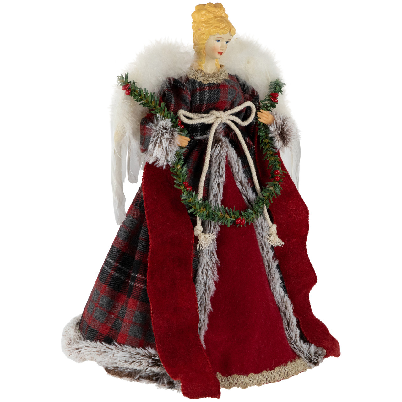 16" Red & Plaid Angel Christmas Tree Topper, Unlit | Christmas
