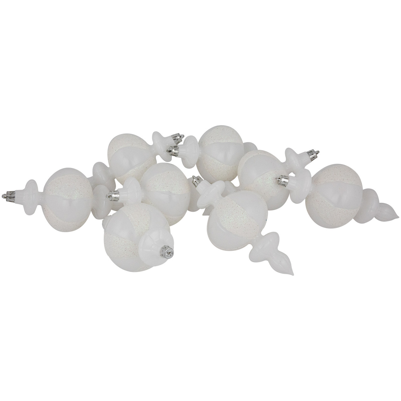 8-Count White Shatterproof Finial Christmas Ornaments, 6" | Christmas