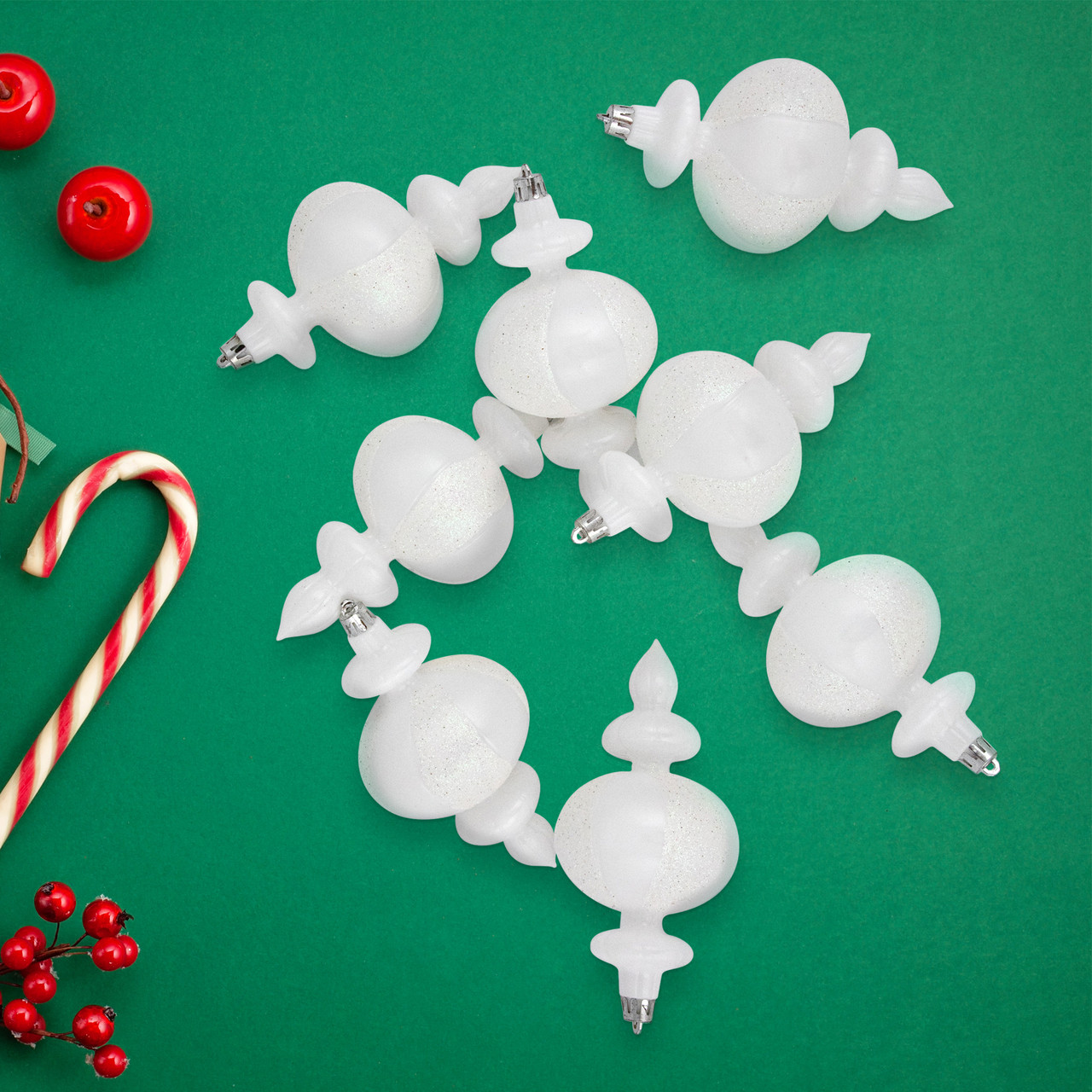 8-Count White Shatterproof Finial Christmas Ornaments, 6" | Christmas