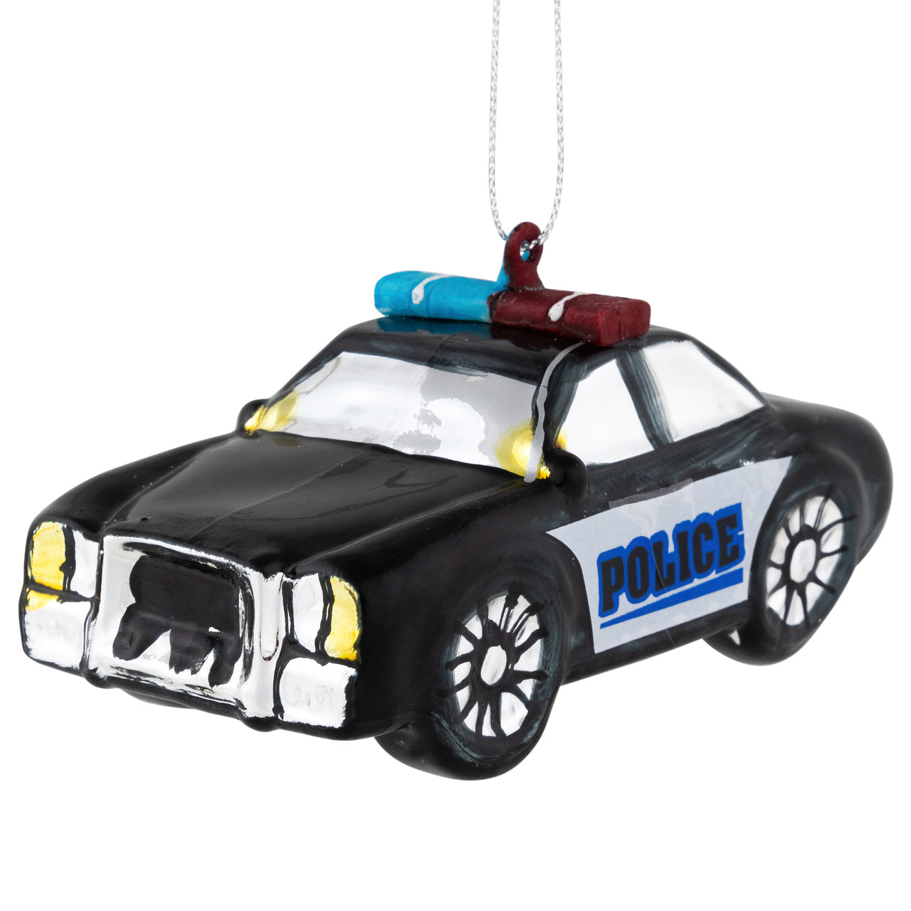 5" Black Police Car Glass Christmas Ornament | Christmas
