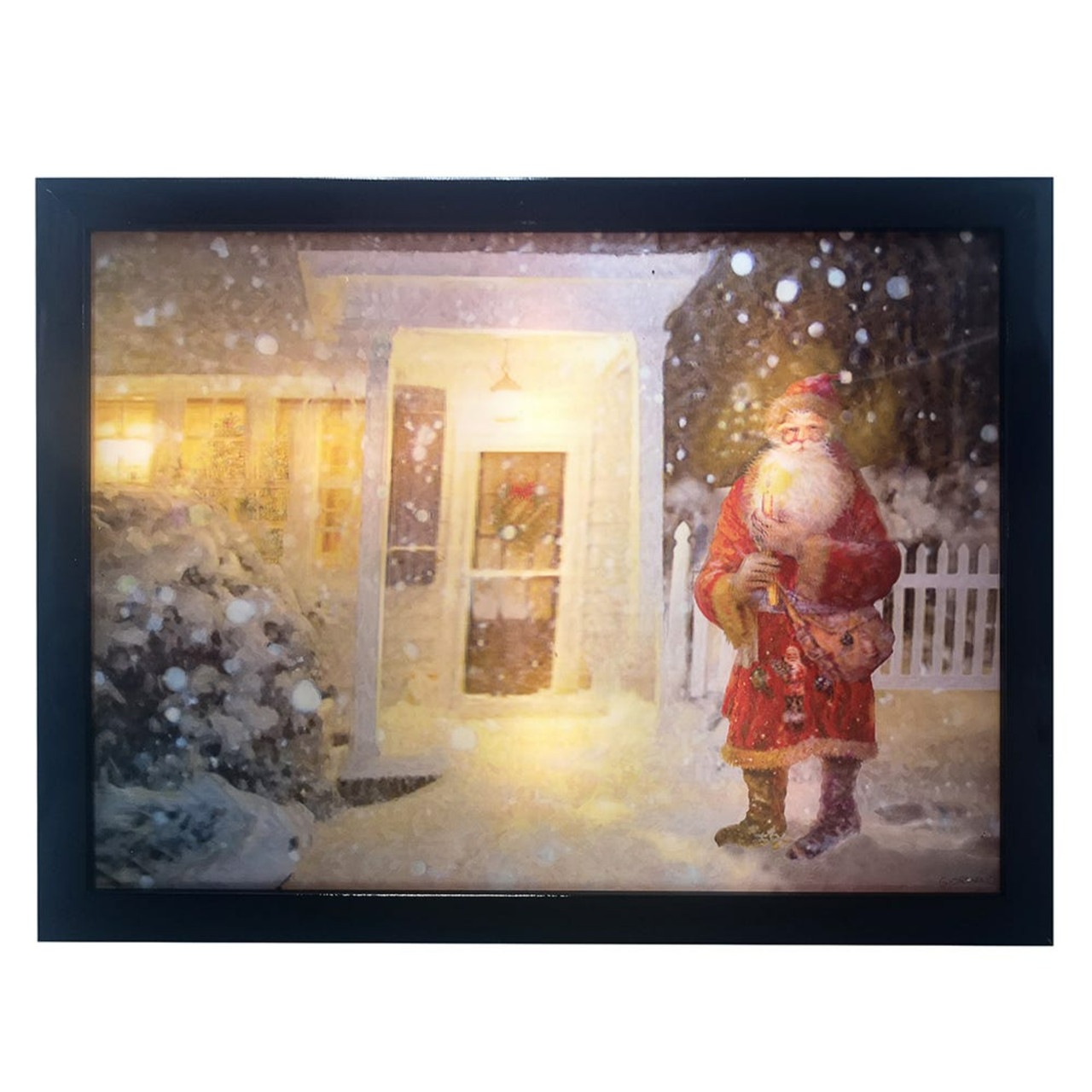LED Lighted Framed Christmas Scene & Santa Wall Art - 15.75" - Warm ...