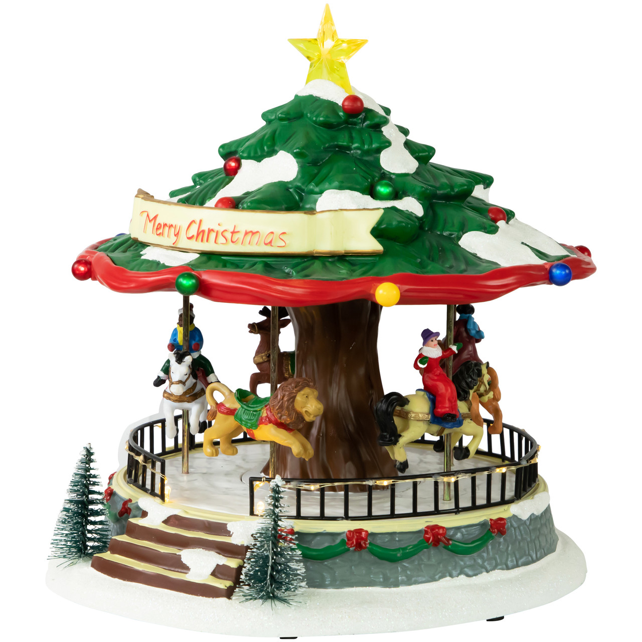 LED Lighted Musical & Animated Christmas Carousel Village Display - 10. ...