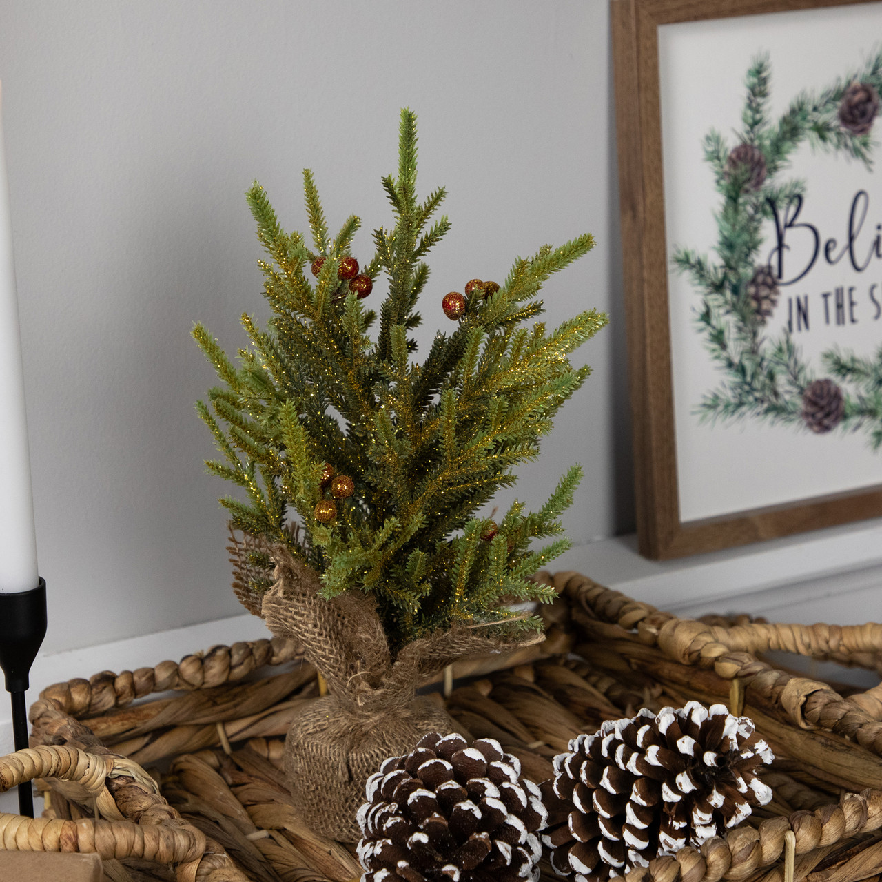 Mini Pine with Berries Artificial Christmas Tree in Burlap Base - 12 ...