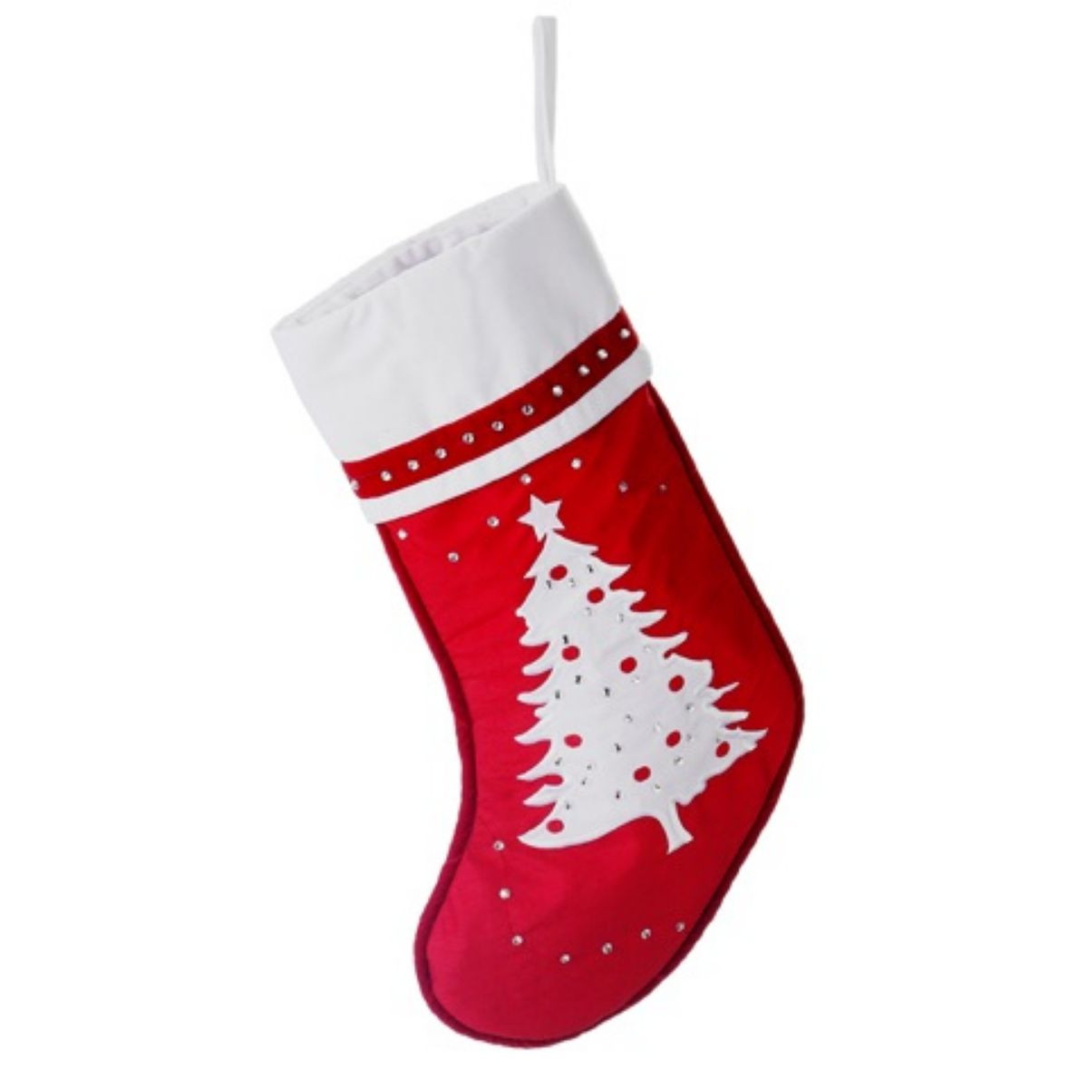 22" Red & White Embroidered Tree with Rhinestones Christmas Stocking ...