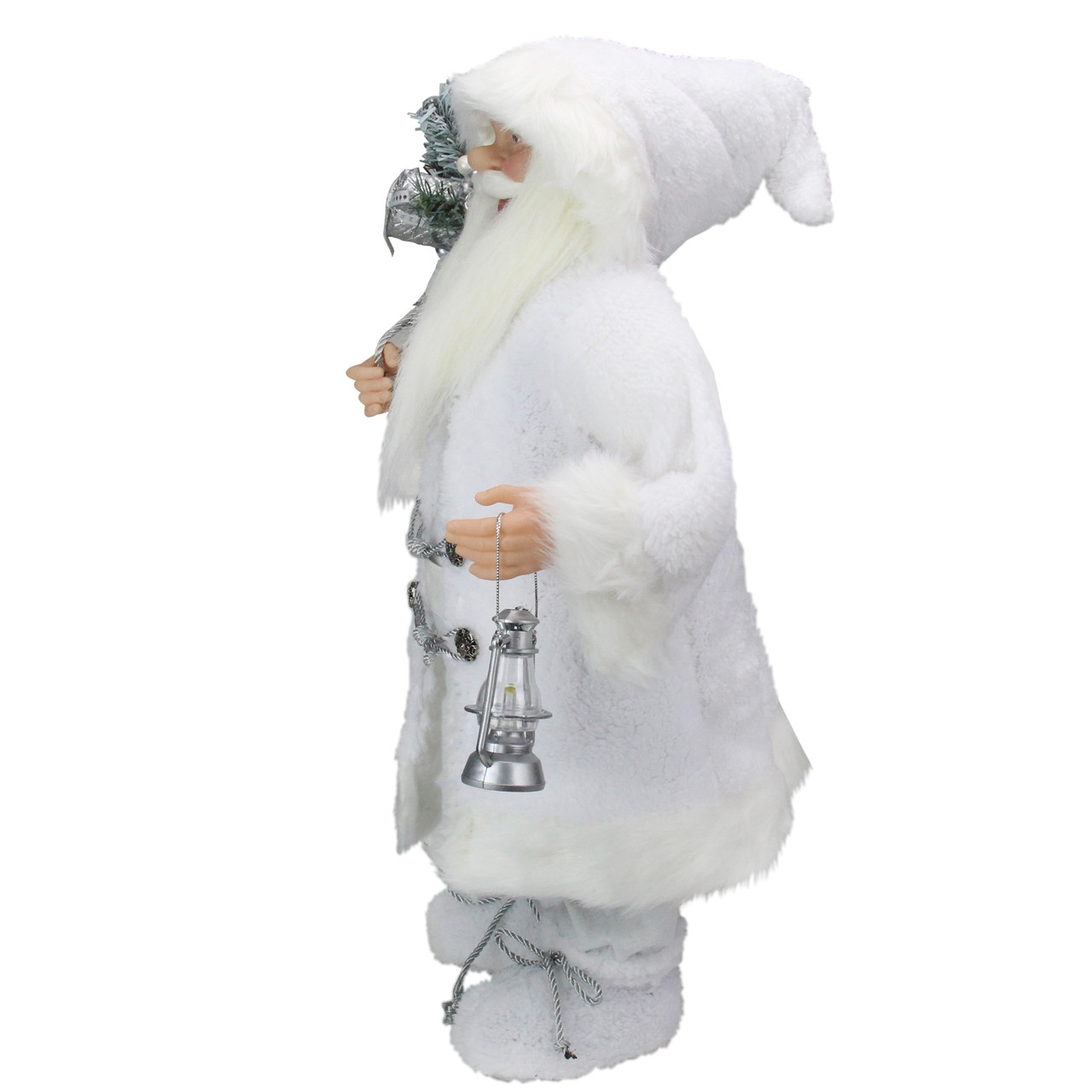 24" White Silver Santa Claus with Lantern Christmas Figure | Christmas