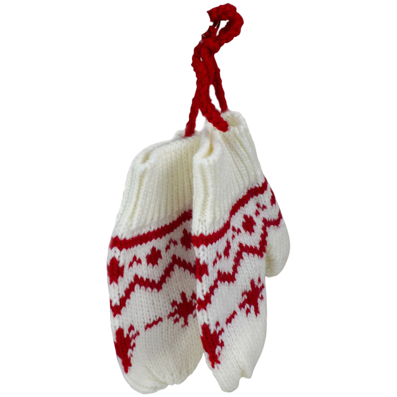 5" White & Red Knitted Snowflake Mitten Christmas Ornament | Christmas