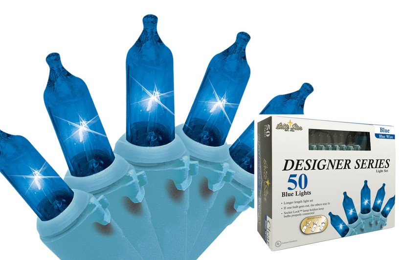 50-Count Blue Mini Christmas Lights Set - 17ft Blue Wire | Christmas