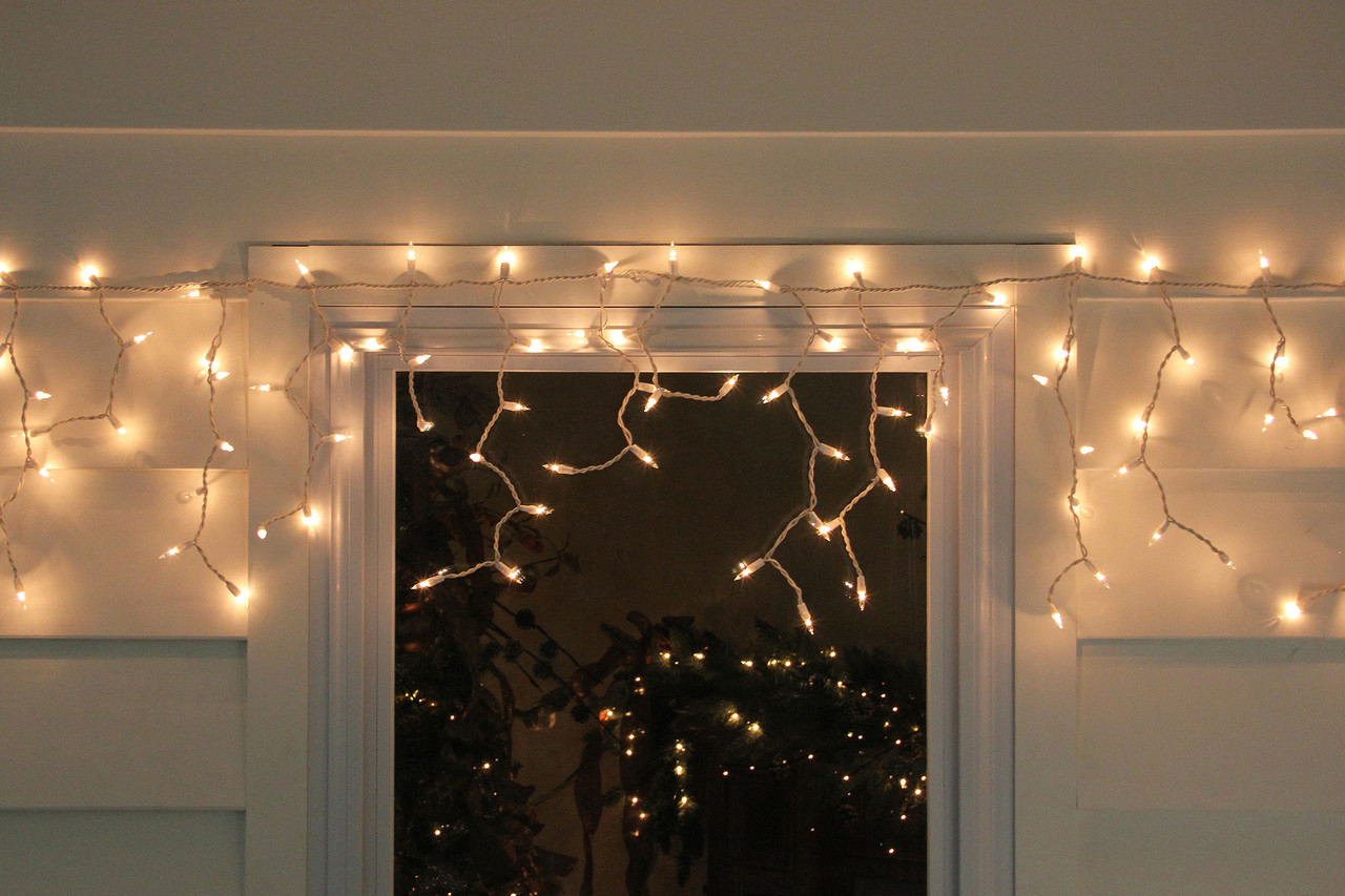 150-Count Clear Mini Icicle Christmas String Lights - 8.75 ft White ...