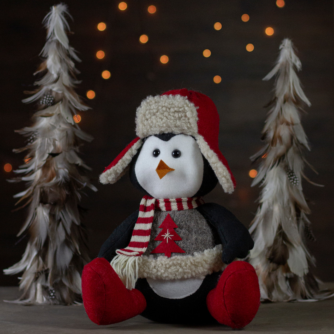 Sitting Winter Penguin with Trapper Hat Christmas Decoration - 12 ...