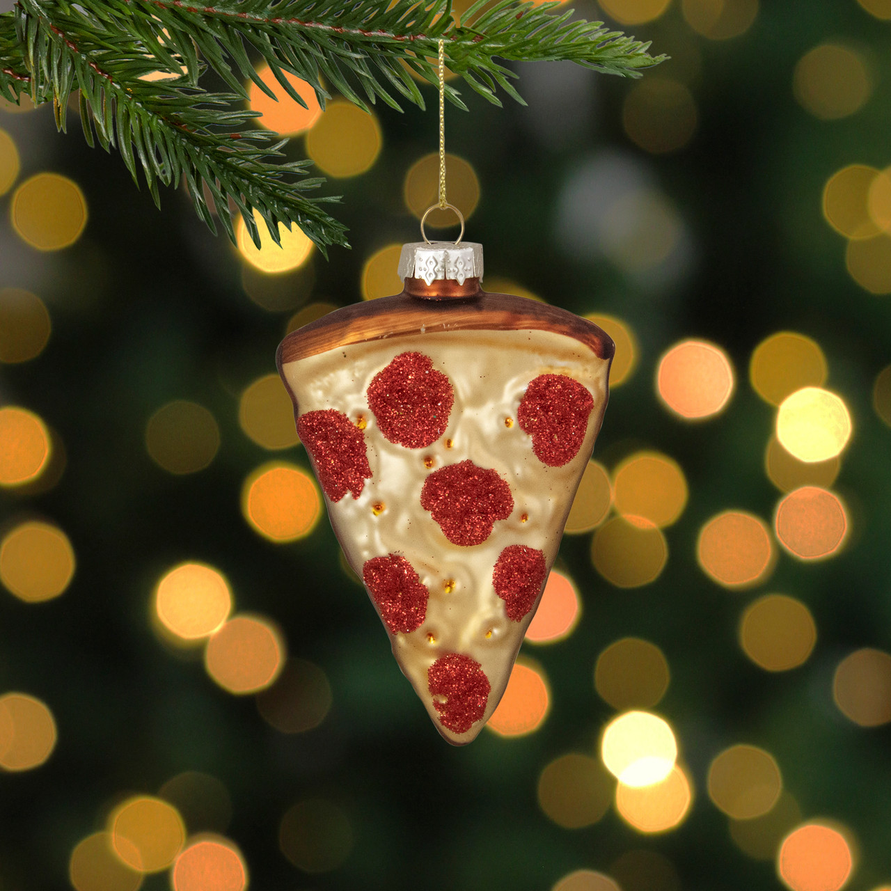 4" Pepperoni Pizza Slice Glass Christmas Ornament | Christmas