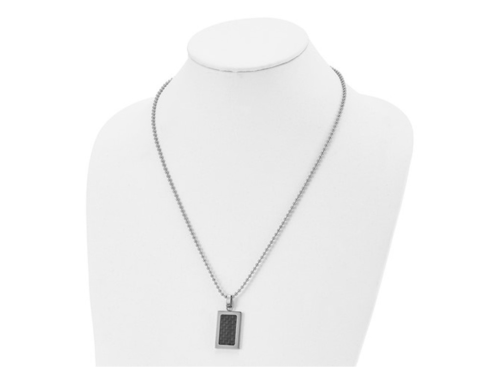 Men's Black Carbon Fiber Dog Tag Pendant Necklace in Stainless Steel ...