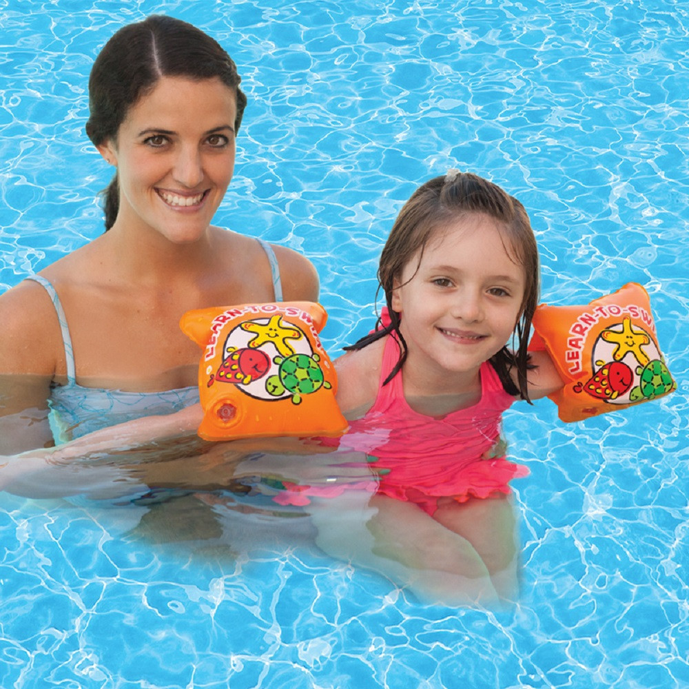 Set of 2 Inflatable Orange & Red Swimming Pool Arm Floats, 9-Inch ...
