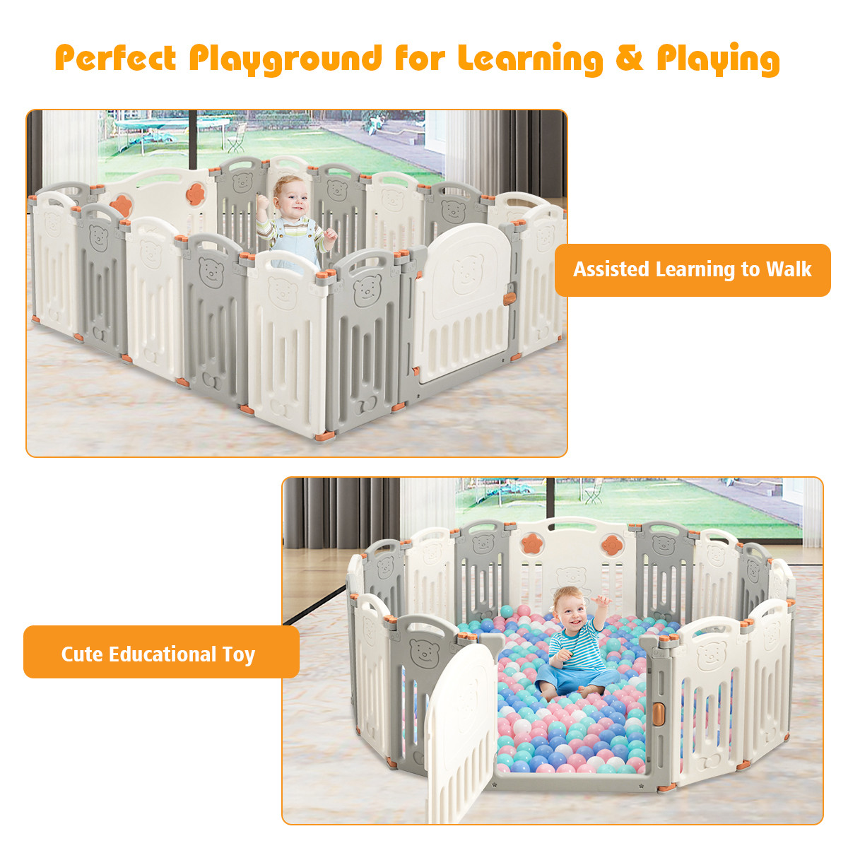 Costway Foldable Baby Playpen 16 Panel Activity Center Safety Play Yard