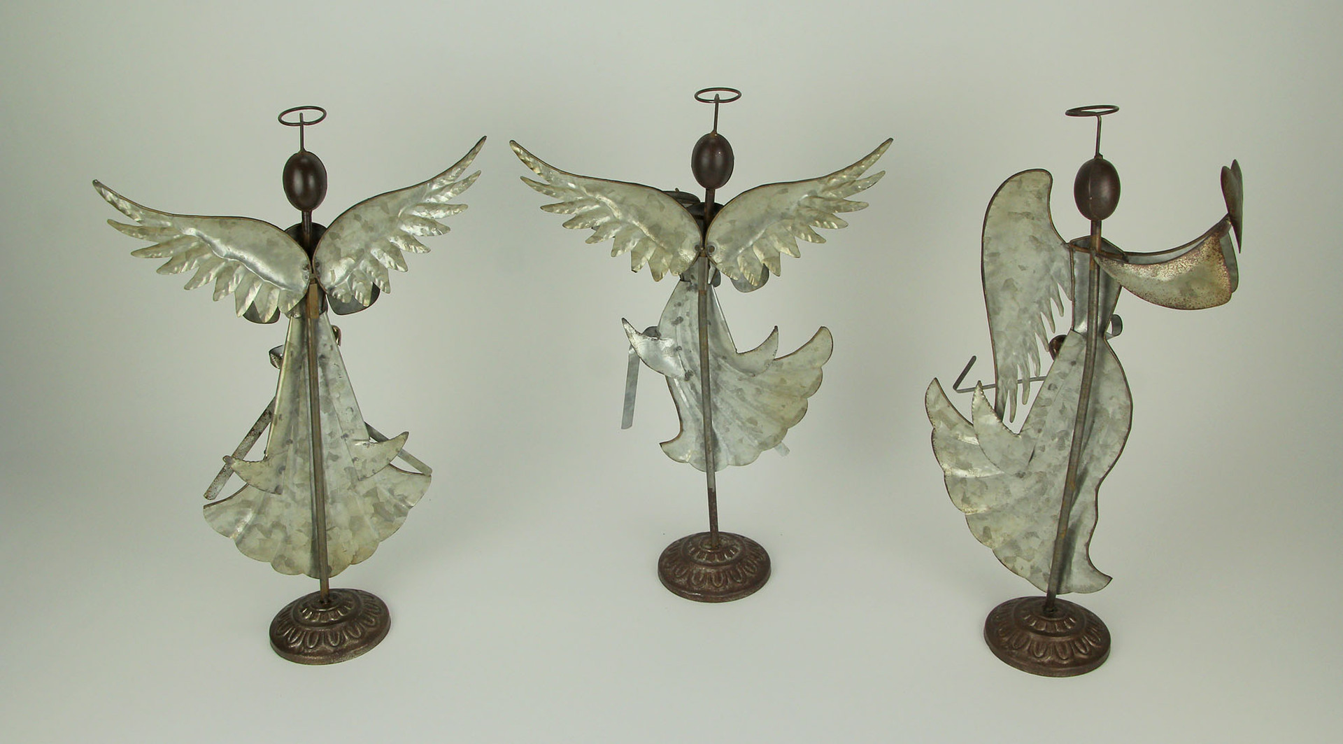 Galvanized Metal Art Dancing Angel Sculptures Christmas Decor Set of 3