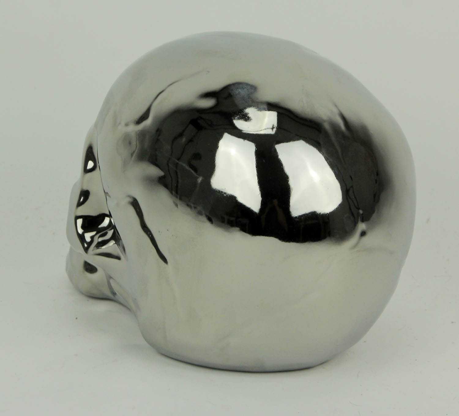 Chrome Silver Finish Ceramic Human Skull Statue