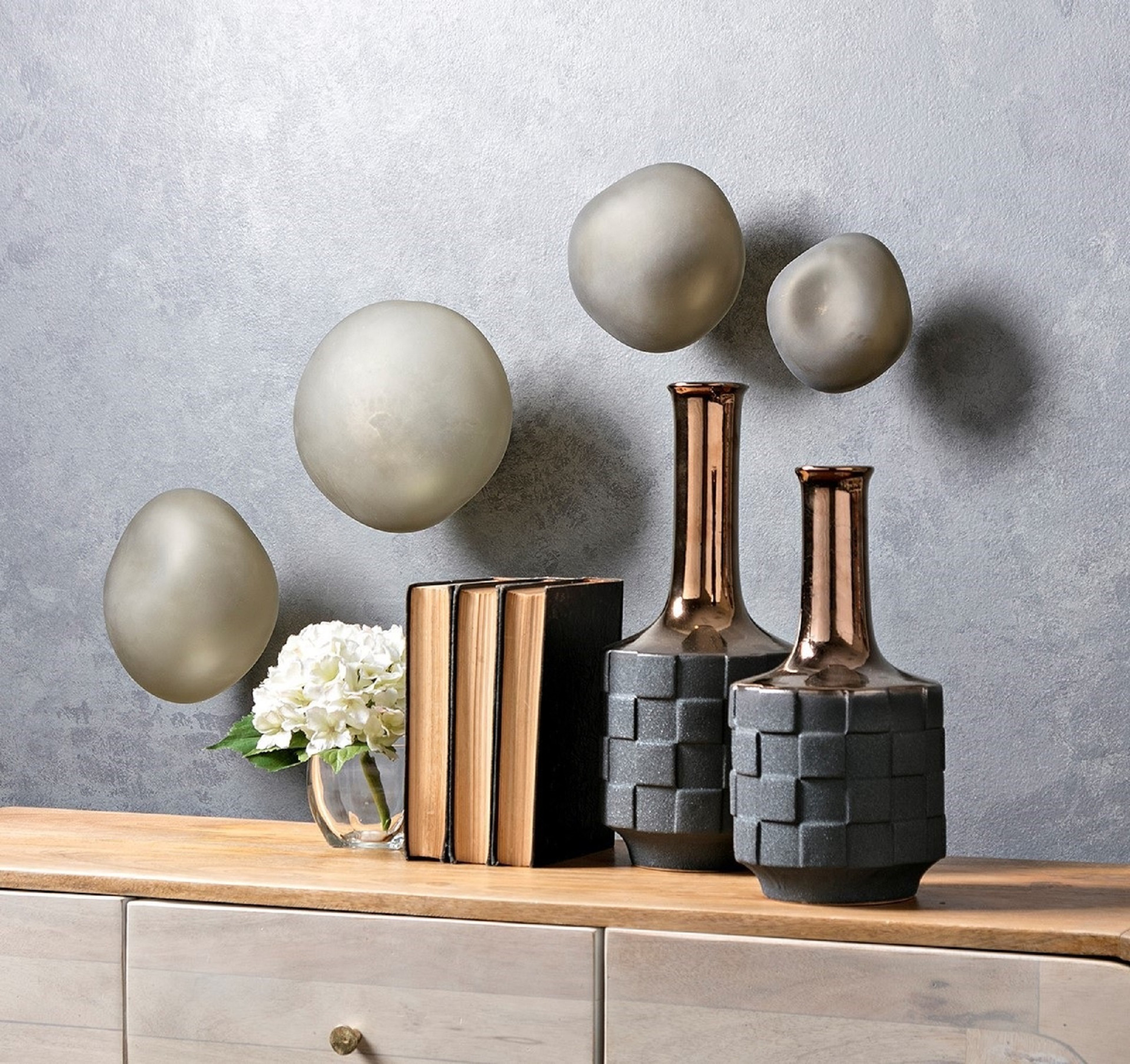 Set of 4 Smokey Black Glass Orbs Adjustable Wall Decor, 11" | Christmas