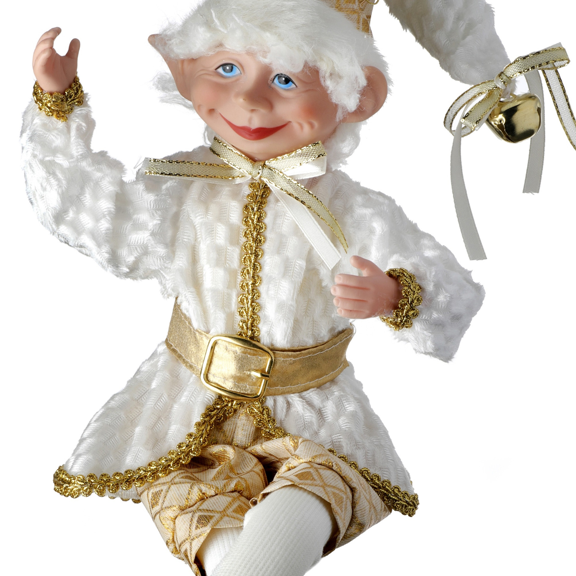 17" White & Gold Bendable Elf with Jingle Bells Christmas Plush Figure ...