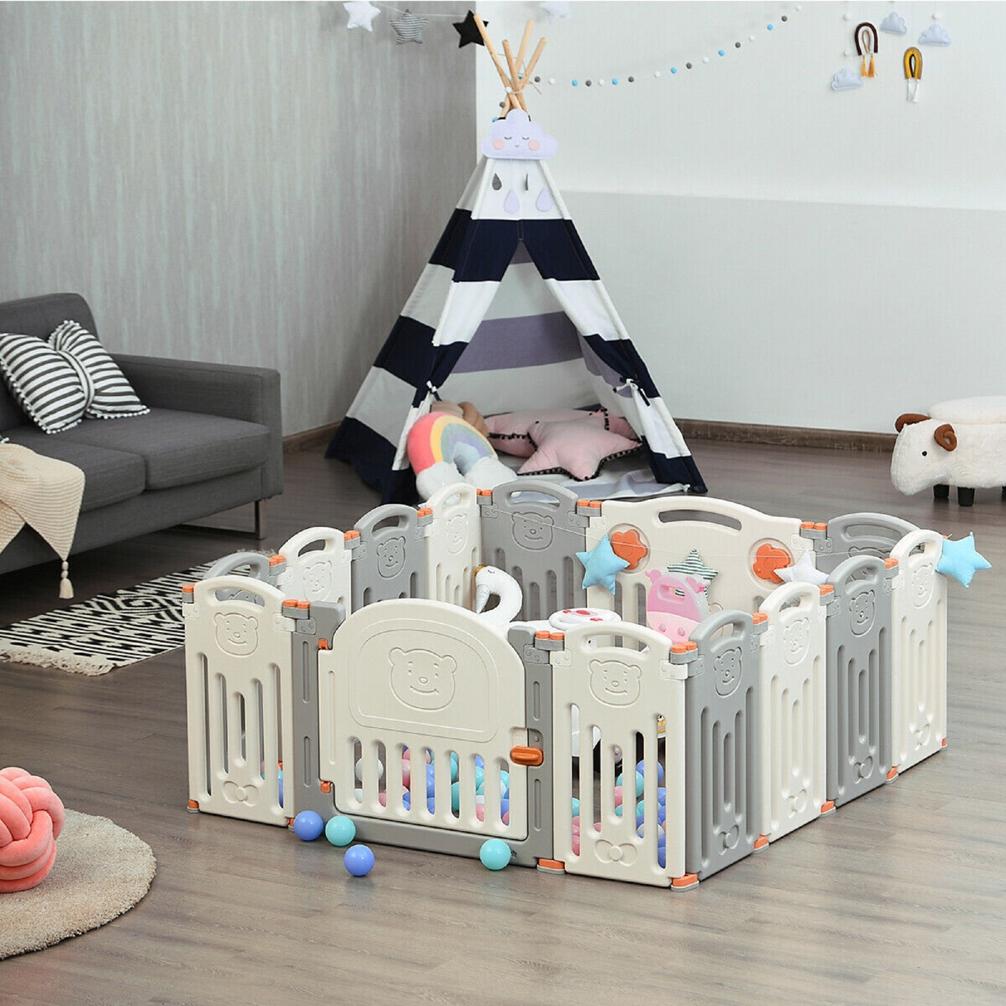 Costway 14 Panel Foldable Baby Playpen Kids Activity Center Safety Play ...