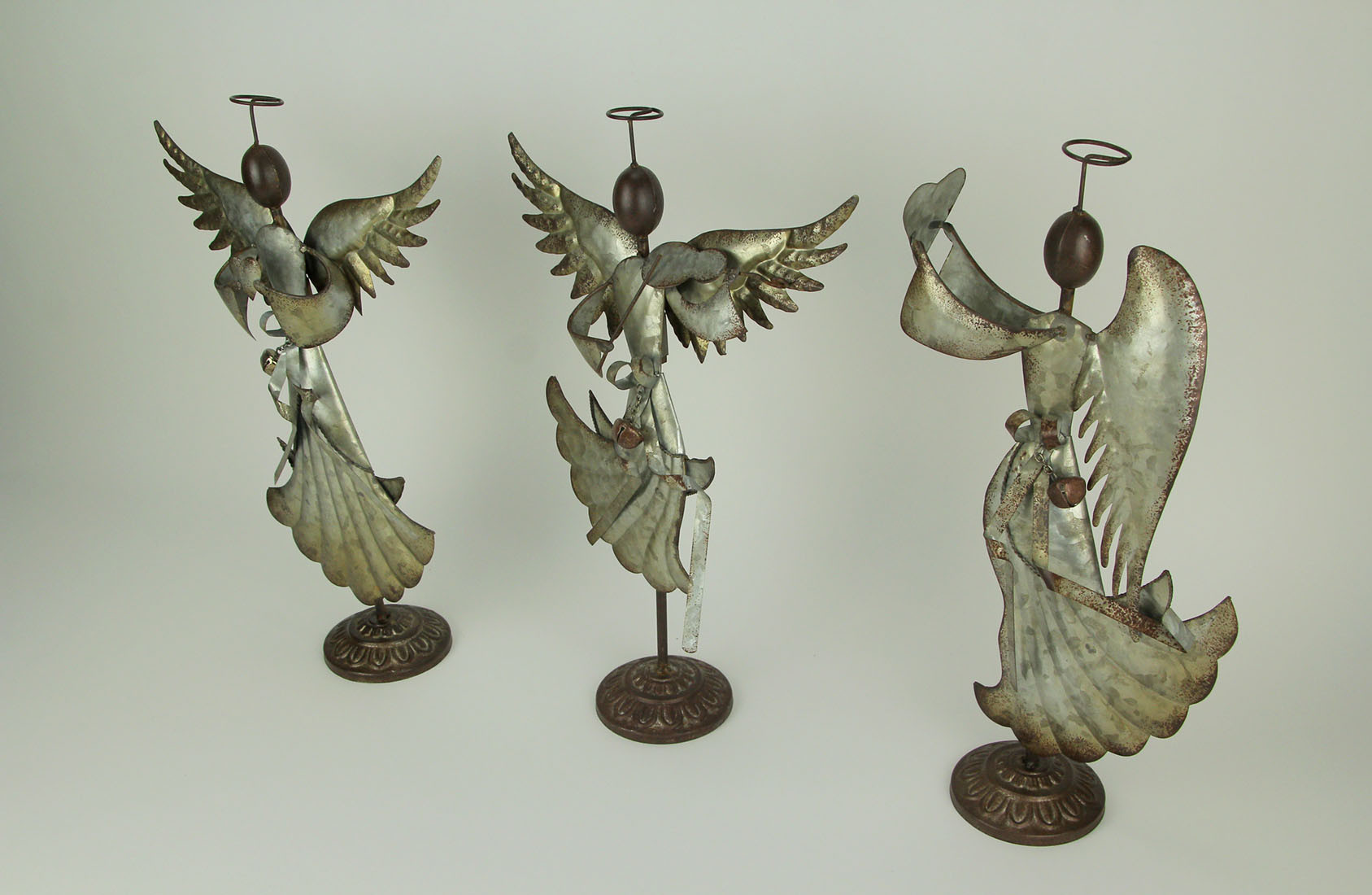 Galvanized Metal Art Dancing Angel Sculptures Christmas Decor Set of 3