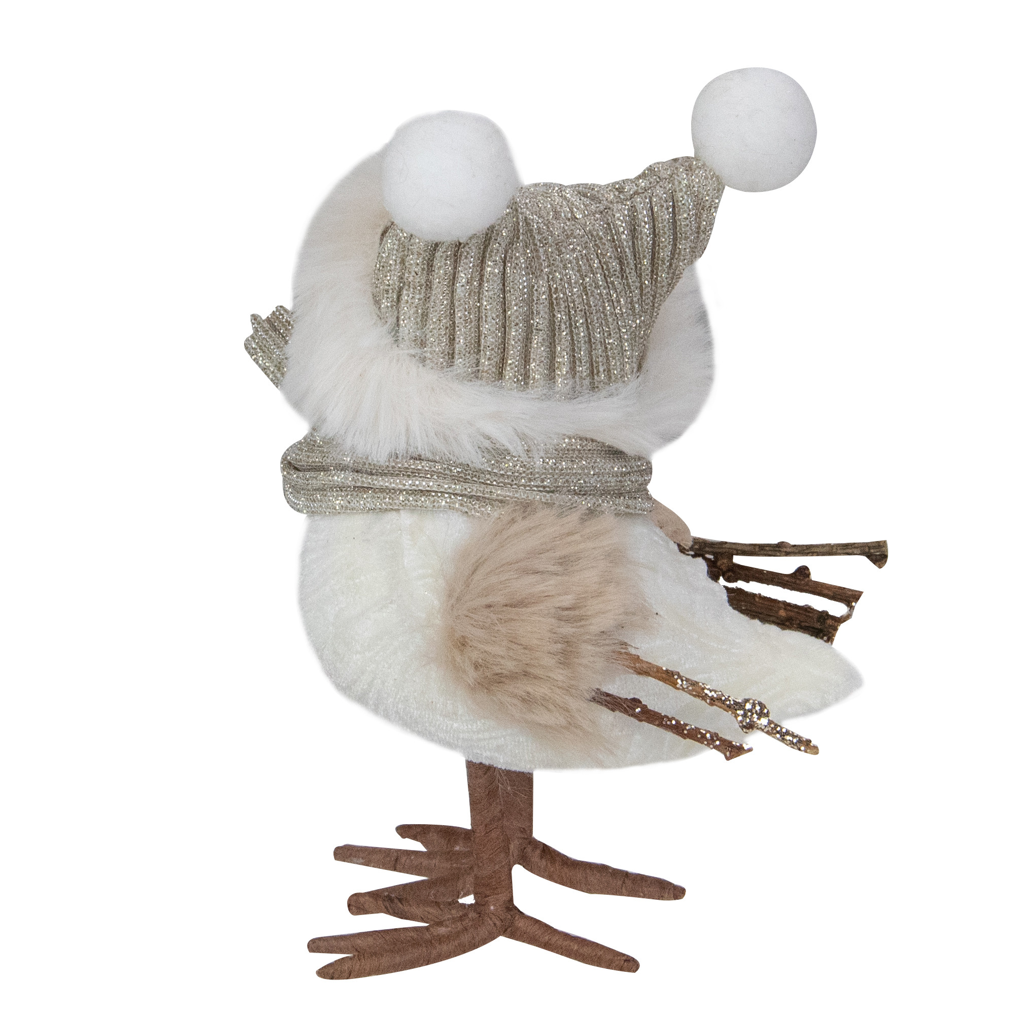 5.25" White & Gold Winter Bird with Hat Christmas Figure | Christmas