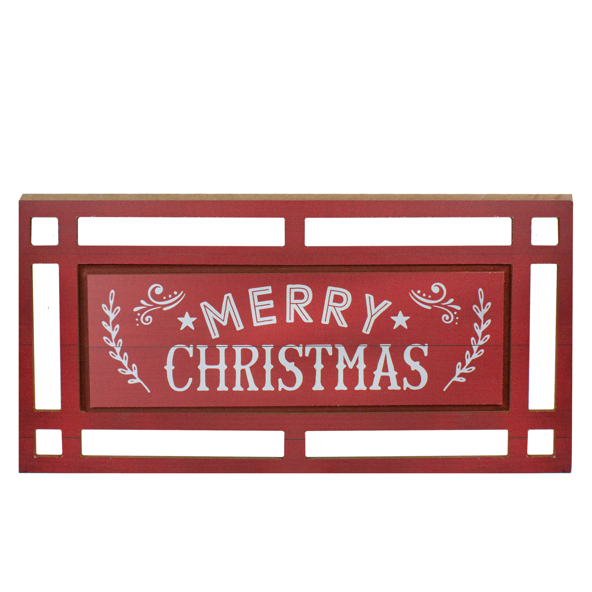 24” Red & White Merry Christmas Rectangular Carved Wooden Wall Sign ...