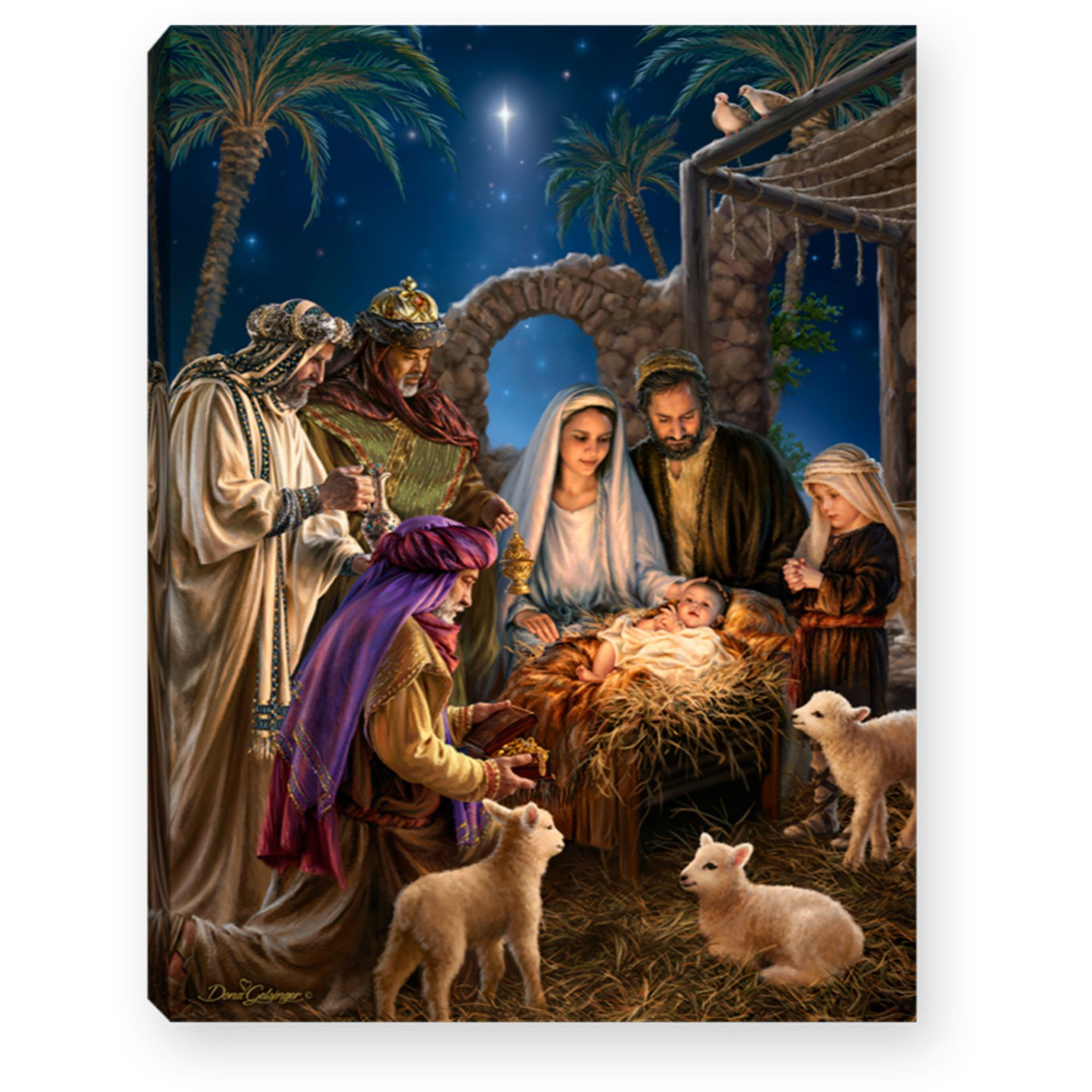 8" Blue & Yellow Nativity Scene Lighted Tabletop Decor | Christmas