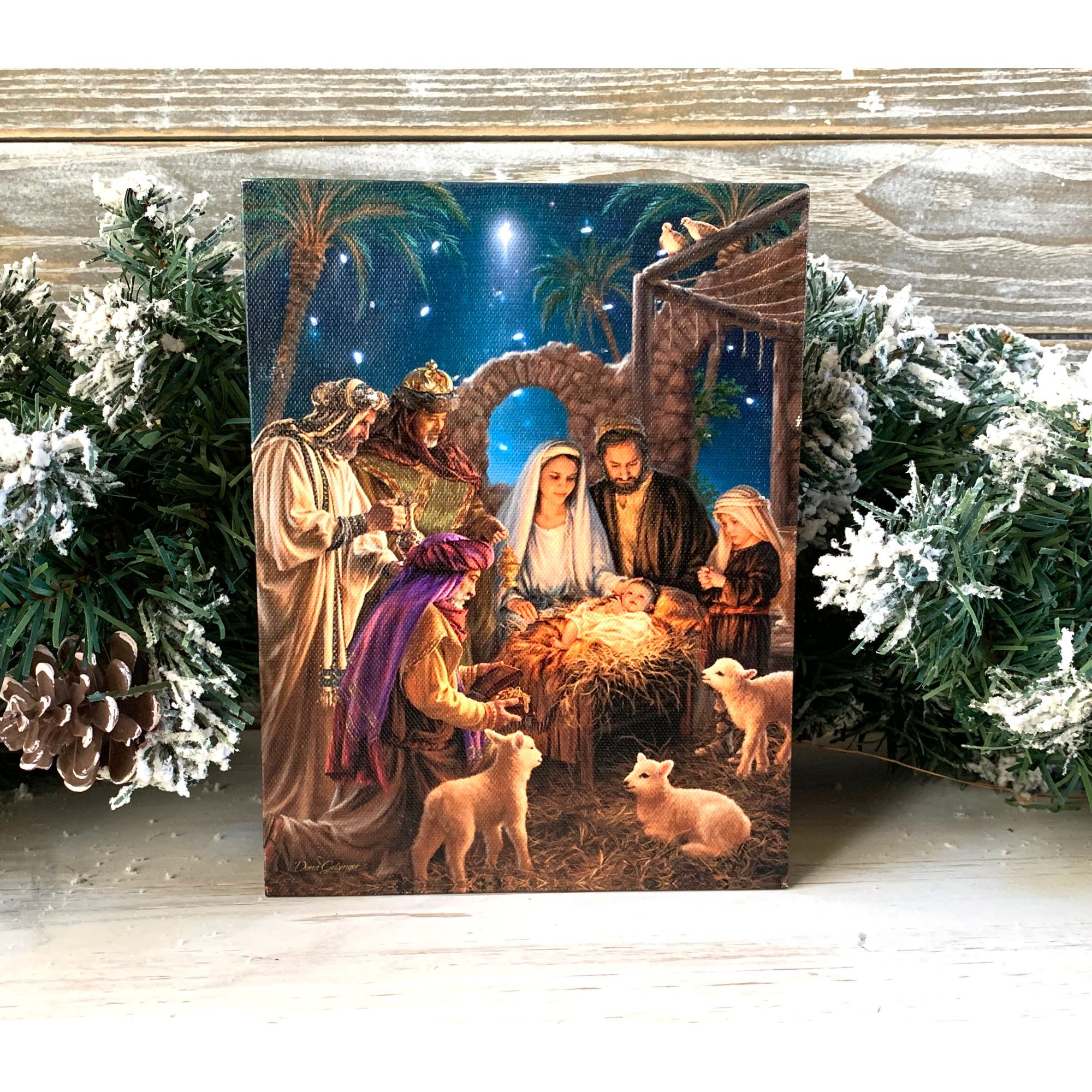 8" Blue & Yellow Nativity Scene Lighted Tabletop Decor | Christmas