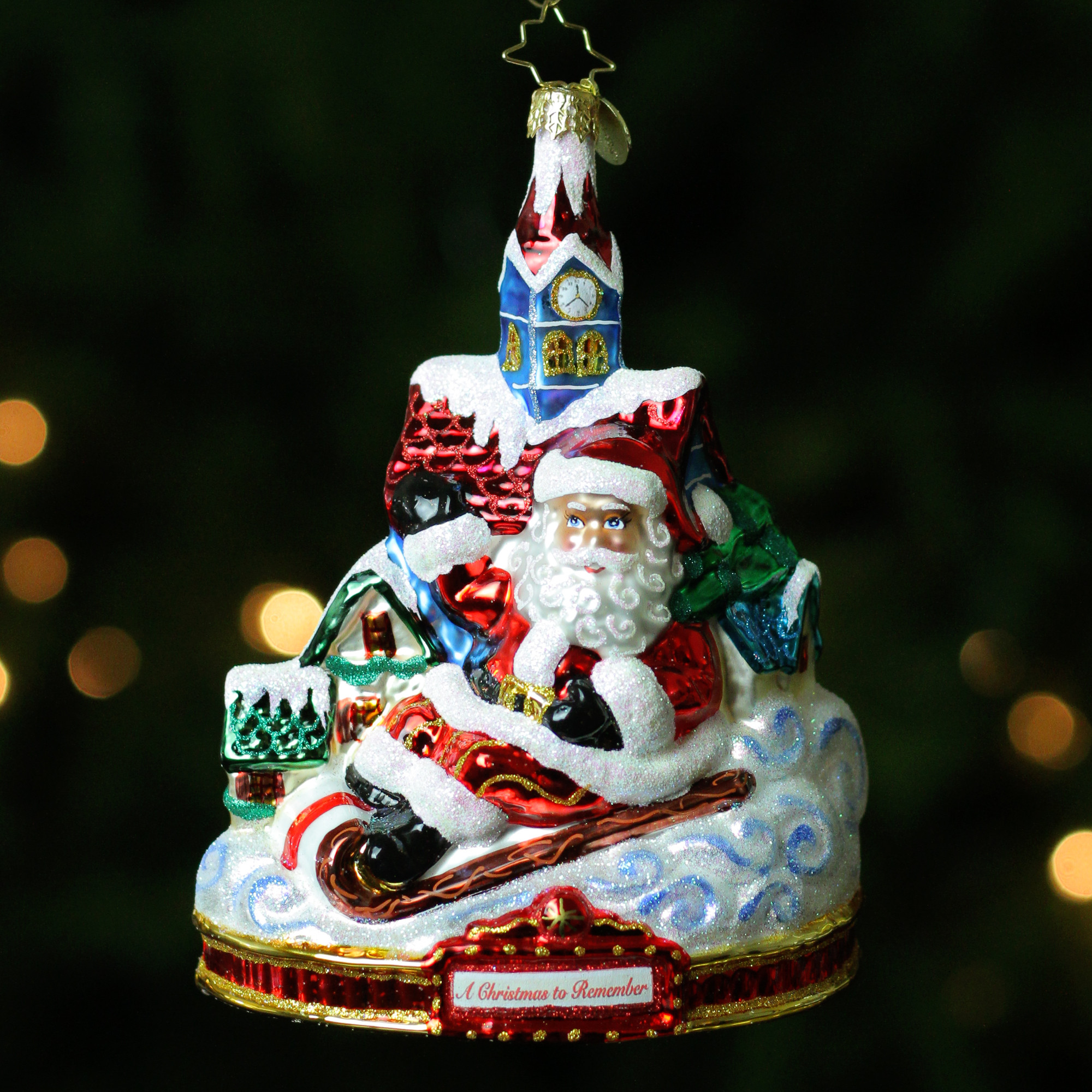 6.5" Red & Blue Christopher Radko Santa Snow Day Christmas Ornament ...