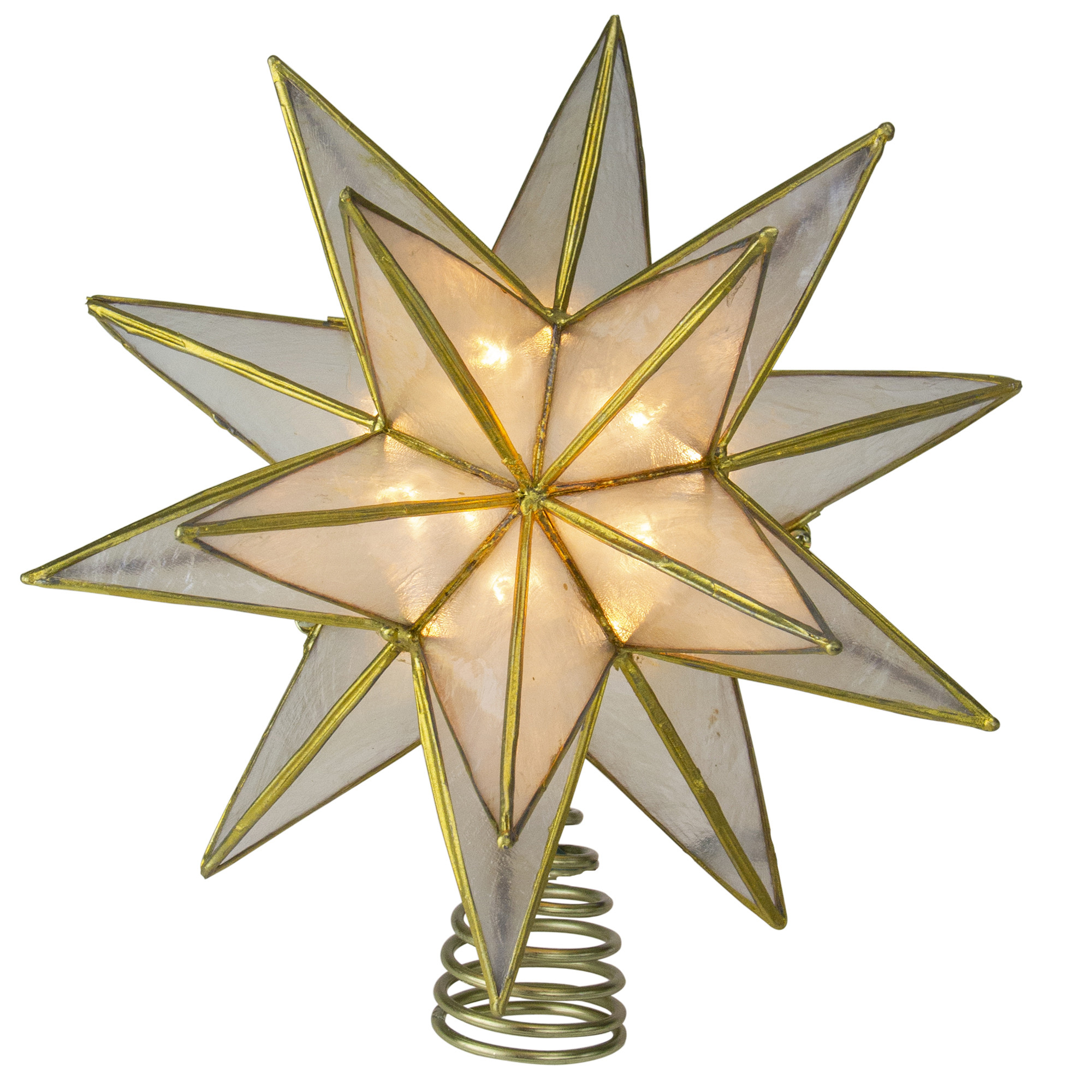 10" Lighted Gold & Clear Capiz Star Christmas Tree Topper - Clear ...