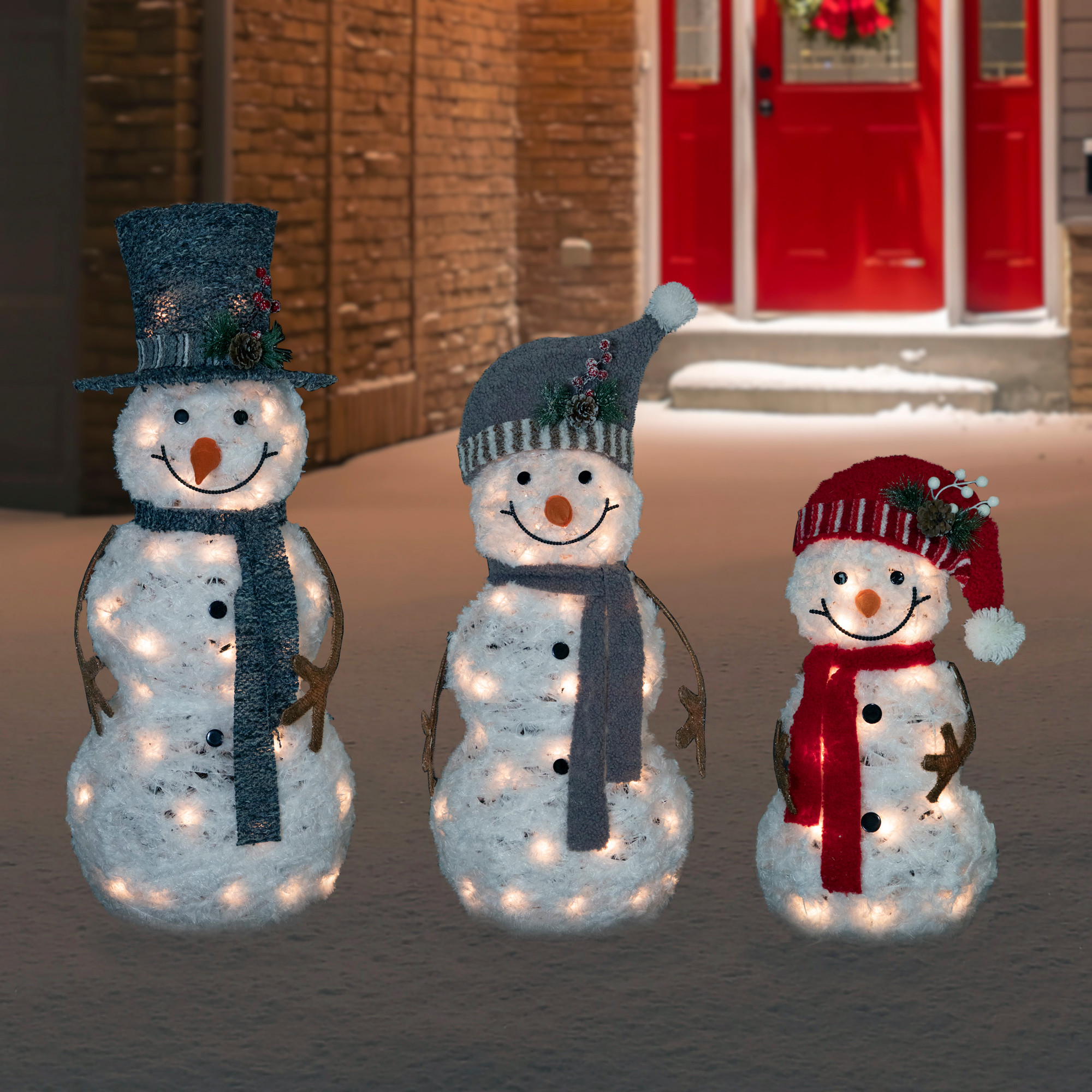Lighted Snowman Family Outdoor Christmas Decoration - 39.5" - Warm ...