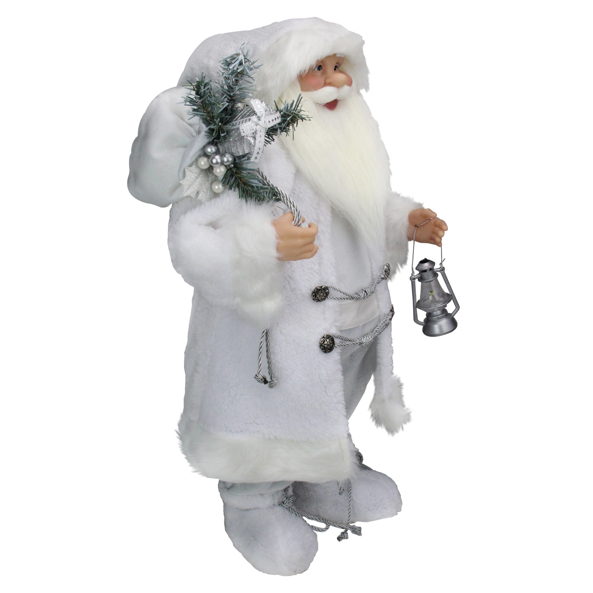24" White Silver Santa Claus with Lantern Christmas Figure | Christmas