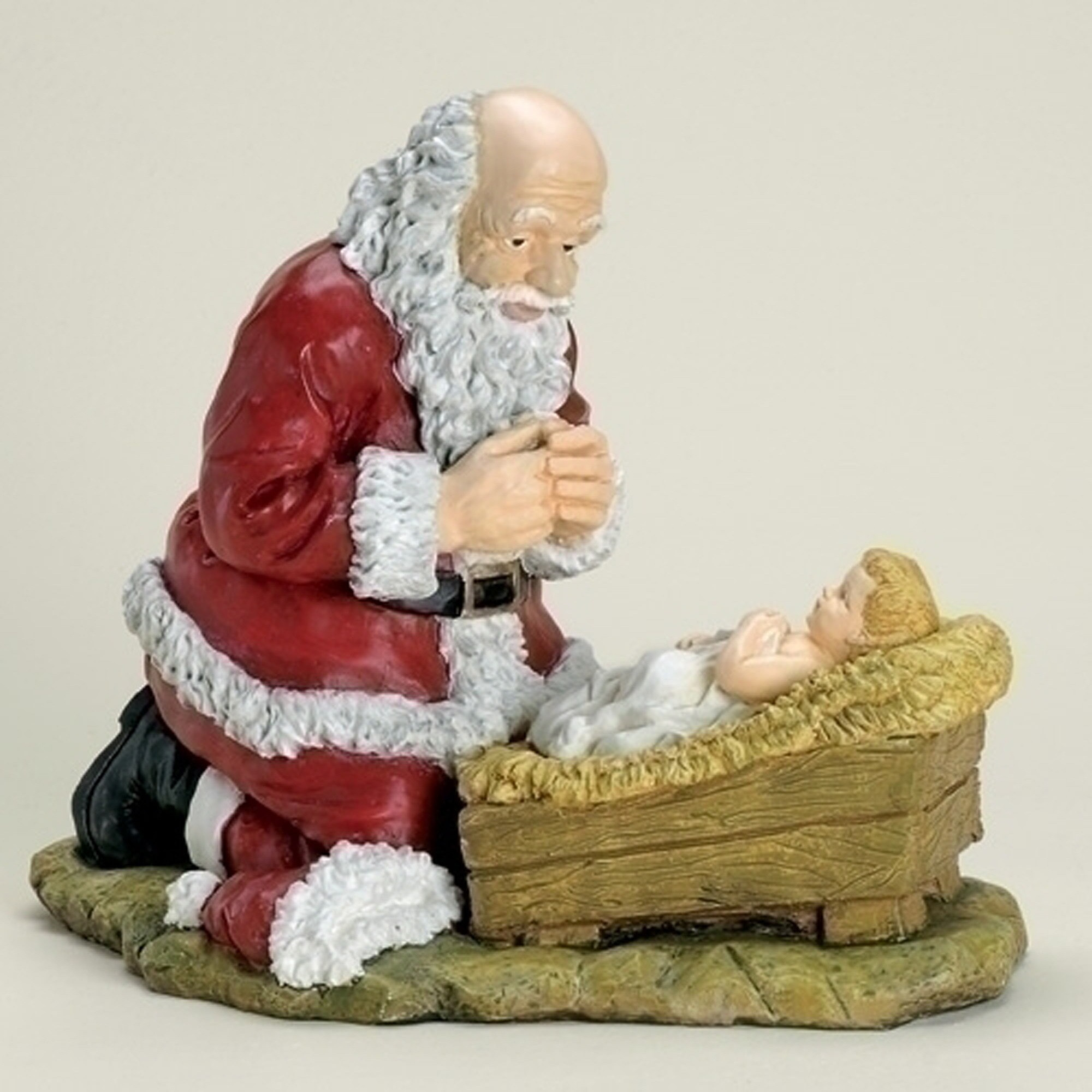 12" Religious Kneeling Santa Claus with Baby Jesus Christmas Figure ...