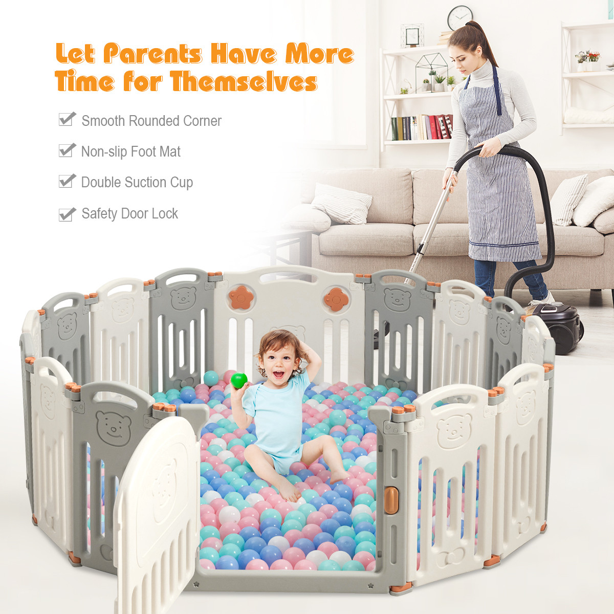 Costway Foldable Baby Playpen 16 Panel Activity Center Safety Play Yard
