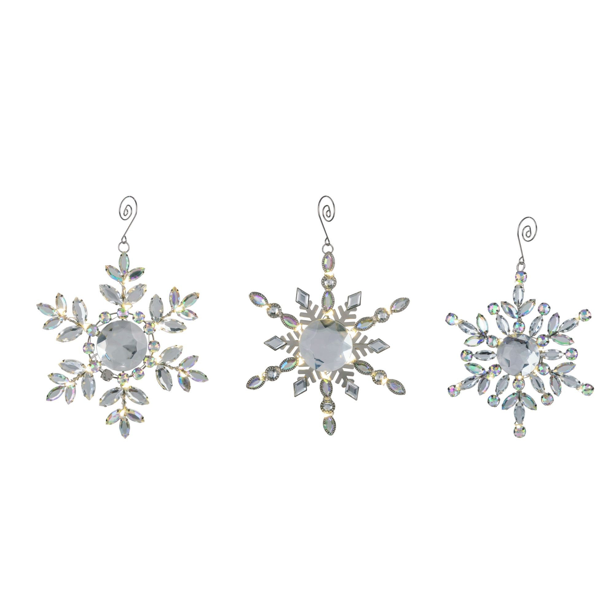 Set of 3 LED Lighted Silver Beaded Snowflake Christmas Ornaments 6 ...