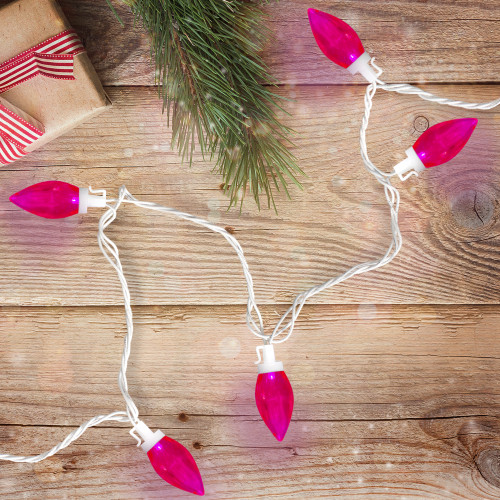 pink christmas lights white wire