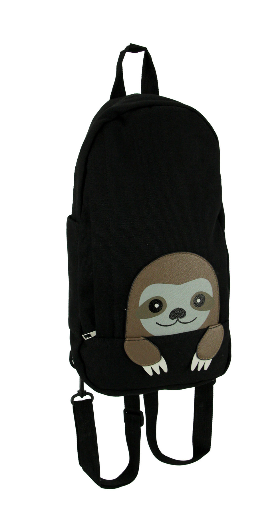 Sleepyville Critters Black Canvas Peeking Sloth Backpack or Sling Bag Small